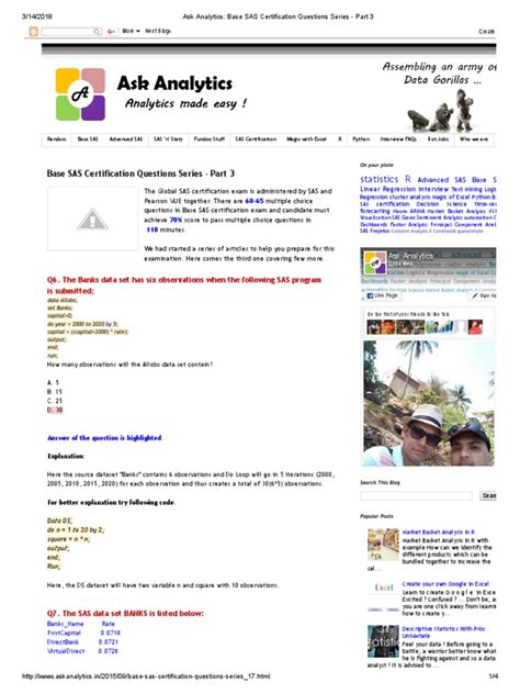 Base Sas Certification Questions Series Part 3 Pdf Sas Software