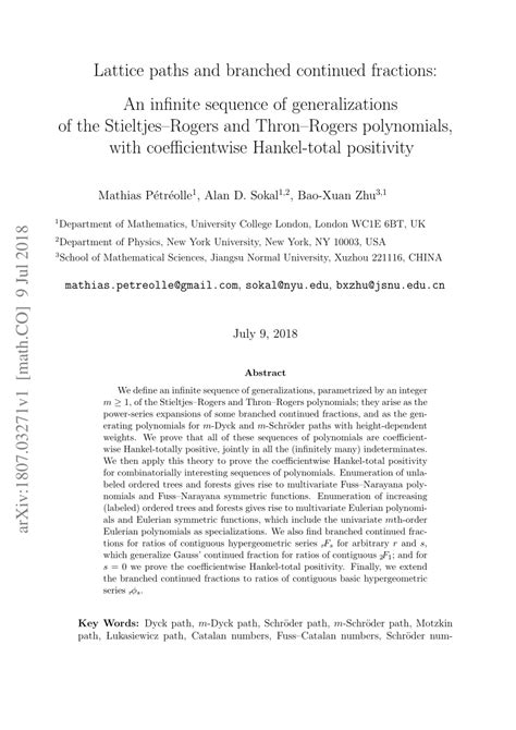 Pdf Lattice Paths And Branched Continued Fractions An Infinite