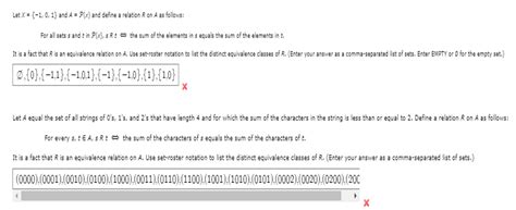 solved let x 1 0 1} and a p x and define a relation