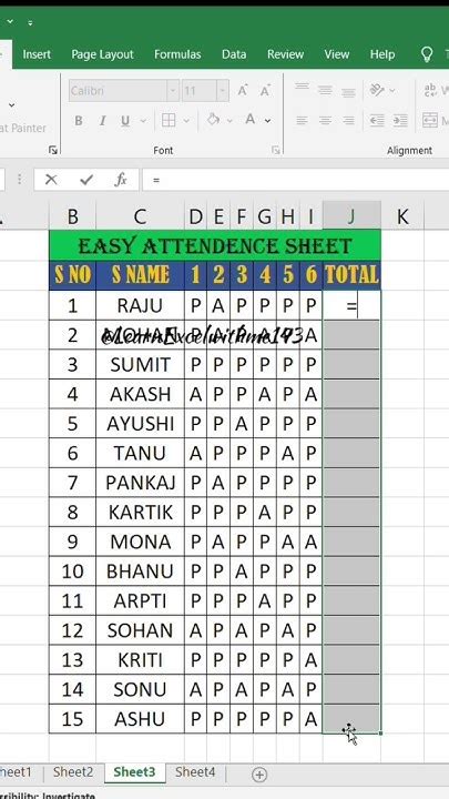 Easy Attendence Sheet In Ms Excel Shorts Viralshorts Exceltutorial