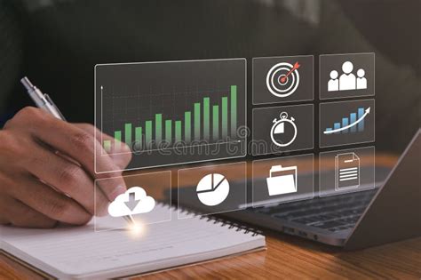 Smart Digital Marketing Data Management Concept Businessman Use The Laptop To Work Marketing