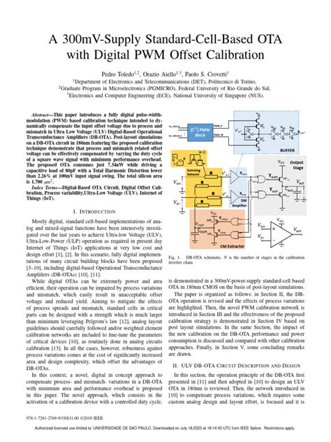 A 300mv Supply Standard Cell Based Ota With Digital Pwm Offset