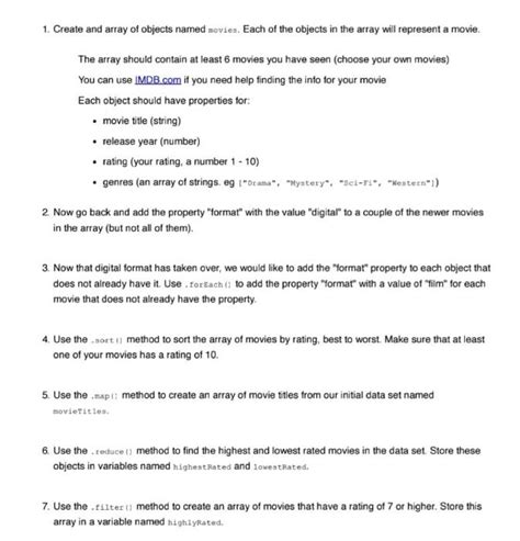 solved 1 create and array of objects named movies each of