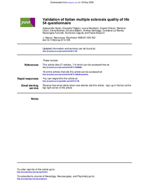 Pdf Validation Of Italian Multiple Sclerosis Quality Of Life 54