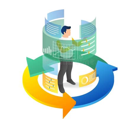 Isometric Flat 3d Illustration Concept Of Man Controlling Data Analyst Stock Illustration