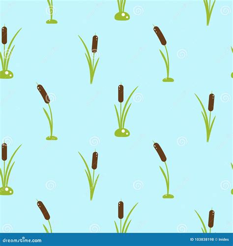 Cattail Plant Seamless Vector Pattern Stock Vector Illustration Of