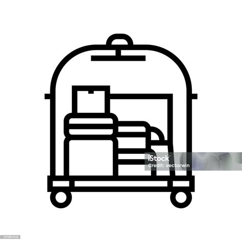 수하물 카트 환대 호텔 라인 아이콘 벡터 일러스트 레이 션 가정의 방에 대한 스톡 벡터 아트 및 기타 이미지 가정의 방 건물 관리 서비스 관리인 Istock