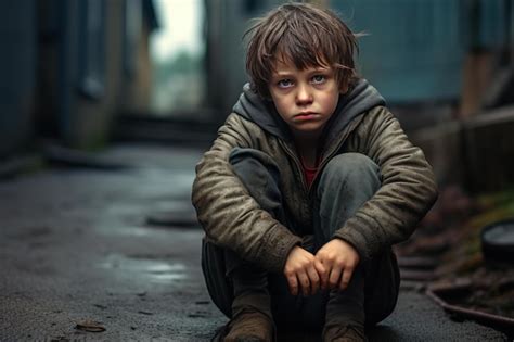 Un Garçon Triste Vivant Dans La Pauvreté Dans La Rue Du Village