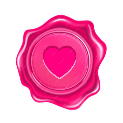 투명 한 배경에 고립 된 마음으로 핑크 왁 스 물개 엽서 연애 편지 상품권 또는 청첩장에 대한 현실적인 라운드 복고풍