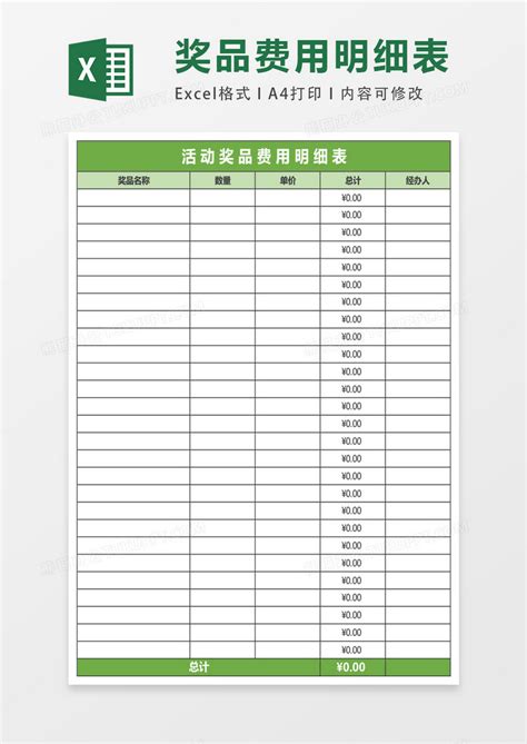 活动奖品费用明细表表格Excel模板下载 熊猫办公