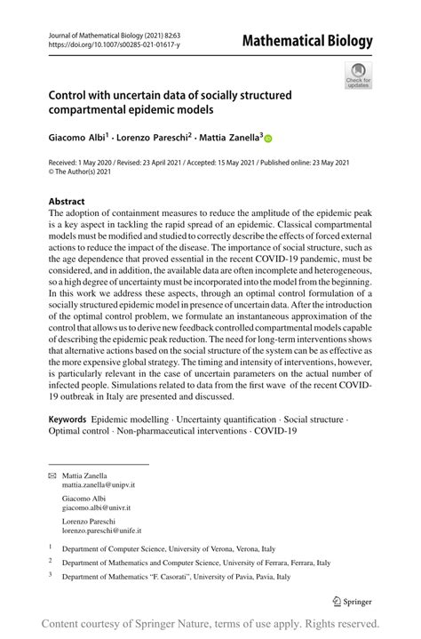 Pdf Control With Uncertain Data Of Socially Structured Compartmental