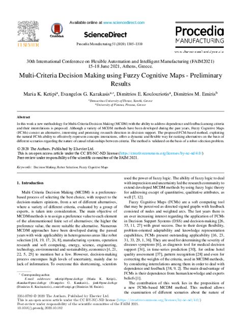 Pdf Multi Criteria Decision Making Using Fuzzy Cognitive Maps Preliminary Results