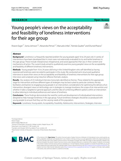 Pdf Young Peoples Views On The Acceptability And Feasibility Of Loneliness Interventions For