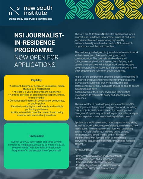 Applications Open Nsi Journalist In Residence Programme New South