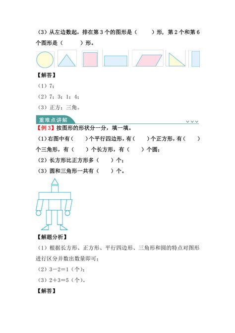 人教版一年级数学下册第一单元：认识图形（二）（单元复习讲义）21世纪教育网 二一教育
