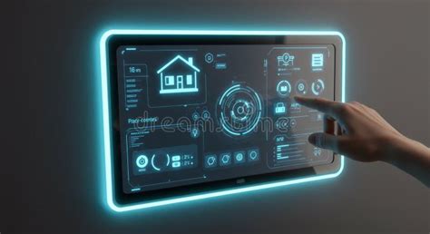 Smart Home Control Interface Hand Interacting With A Futuristic Smart Home Control Panel