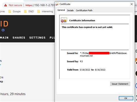 Unraid Certificate Not Validexpired General Support Unraid