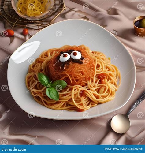 A Plate Of Spaghetti Turned Into A Spider With Meatball Body And Olive Eyes2 Stock Illustration