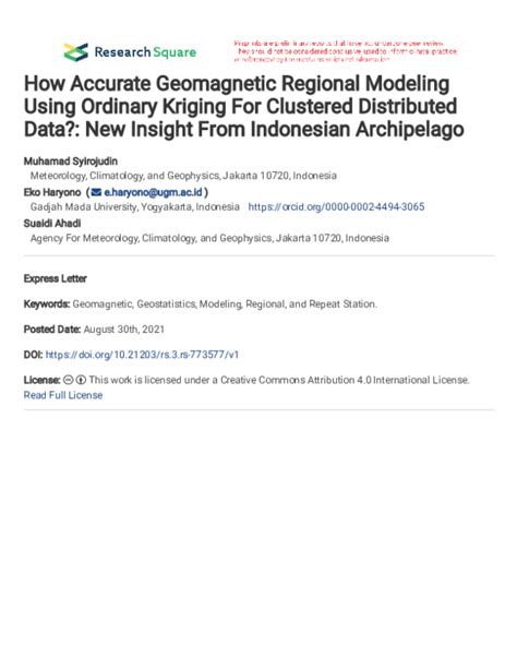 Pdf How Accurate Geomagnetic Regional Modeling Using Ordinary Kriging