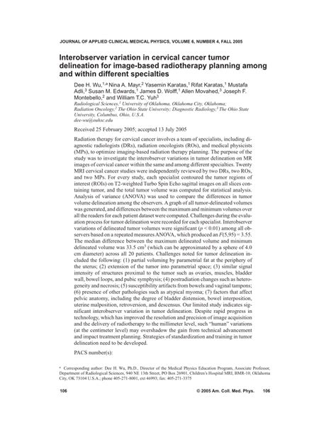 PDF Interobserver Variation In Cervical Cancer Tumor Delineation For