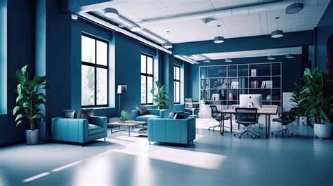 Premium AI Image Cubical Office Space With Blue And White Tiled