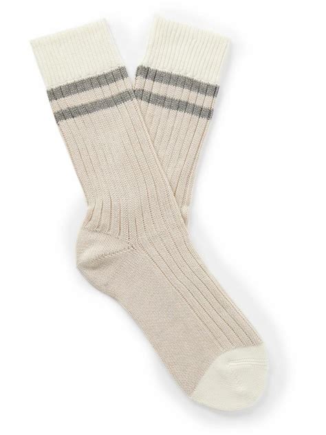 Brunello Cucinelli Striped Ribbed Cotton Socks Neutrals Brunello