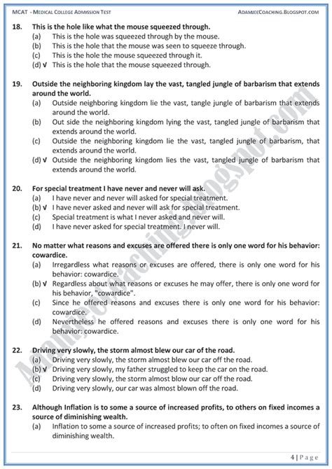 Adamjee Coaching Mcat English [sentence Correction] Mcqs For Medical