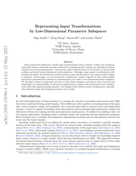 Pdf Representing Input Transformations By Low Dimensional Parameter