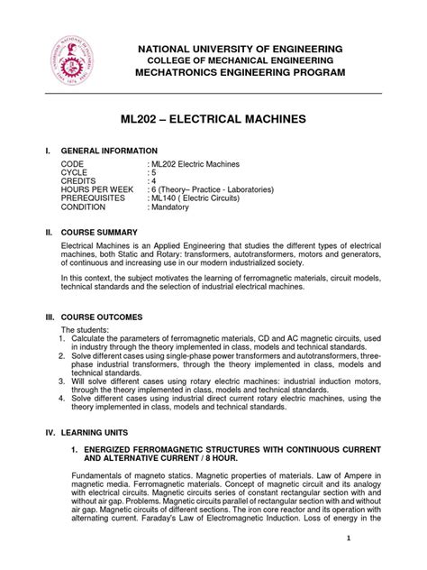 ML202 Electrical Machines 1 | PDF | Electric Motor | Electric Generator