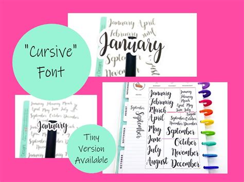 Month Script Stickers Etsy