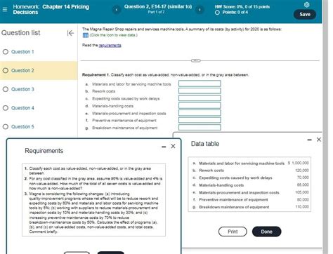Solved Requirements 1 Classify Each Cost As Value Added