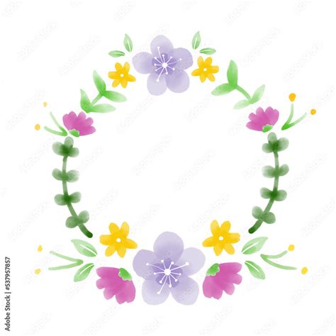 Ilustración De Stock 수채화 원형 꽃 리스 테두리 일러스트 이미지 Adobe Stock