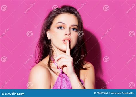 Secret Young Woman Girl Say Hush Be Quiet With Finger On Lips Shhh
