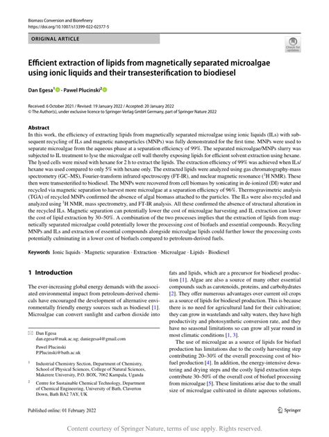Efficient Extraction Of Lipids From Magnetically Separated Microalgae