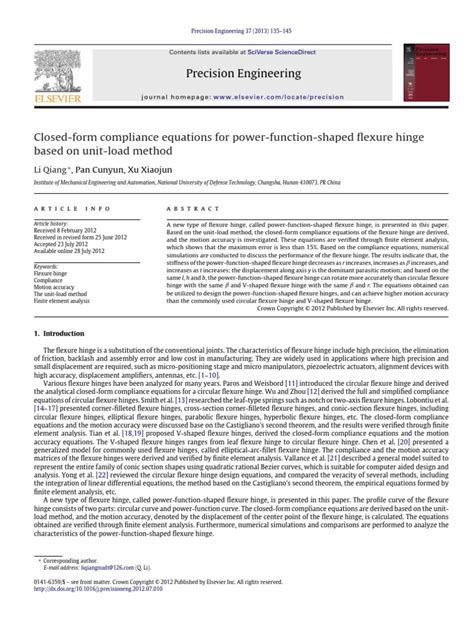 closed form compliance equations for power function shaped exure hinge
