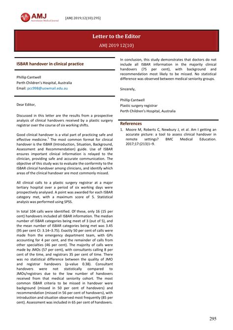 Pdf Isbar Handover In Clinical Practice