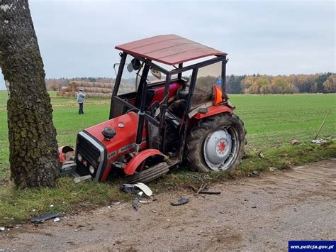 Ciężarówka zepchnęła ciągnik z drogi Ranny został rolnik