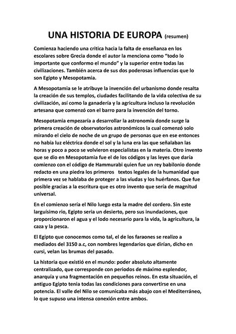 Una Historia De Europa Resumen Una Historia De Europa Resumen