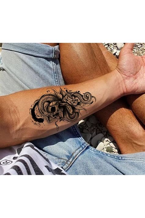 Tattoo Gerçekci Geçici Dövme Tattoo Kurukafa ve Yılan Dövme Etiket