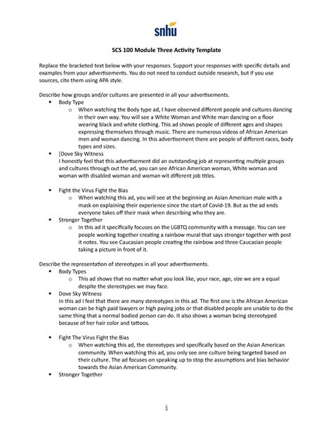 SCS 100 Module Three Activity Template SCS 100 Module Three Activity
