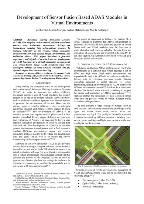 Pdf Development Of Sensor Fusion Based Adas Modules In Virtual Environments