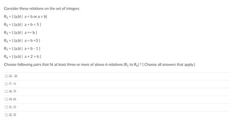 Solved Consider These Relations On The Set Of Integers R1