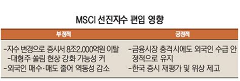 Msci 선진지수 편입 땐 82조 단기 이탈
