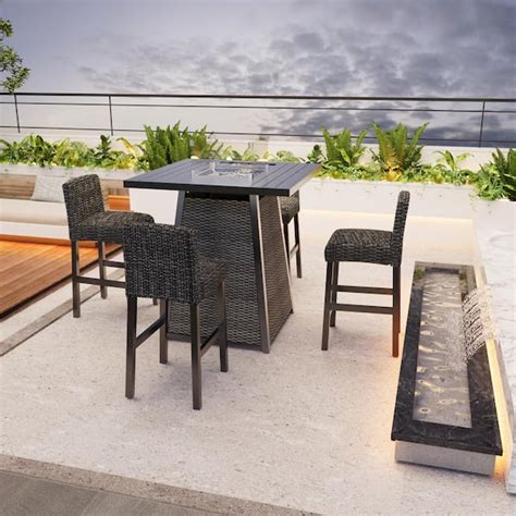 Cesicia 5 Piece Wicker Aluminum Patio Conversation Set With Fire Pit