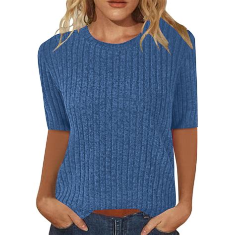 Women Half Sleeve Crewneck Rib Knit Slim Fitted Shirts Summer 2025