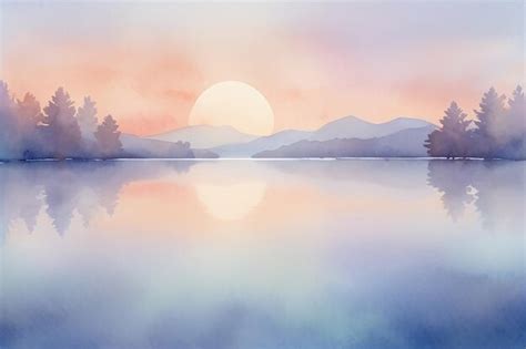 Premium Photo Tranquil Lake Dawn Watercolor Texture