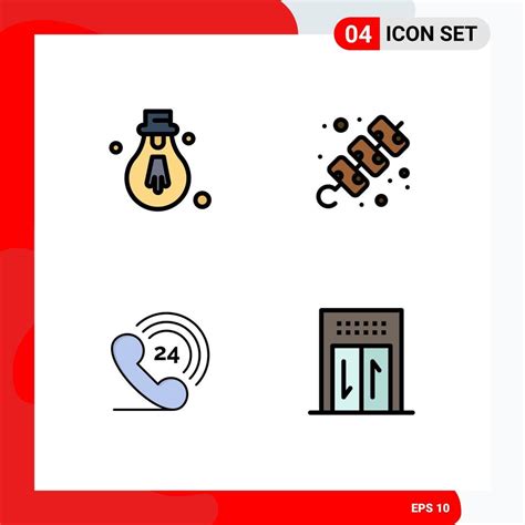 Mobile Interface Filledline Flat Color Set Of 4 Pictograms Of Bulb Ringing Camping Travel