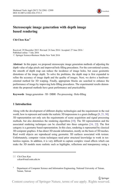 Stereoscopic Image Generation With Depth Image Based Rendering
