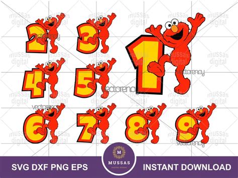 Elmo Svg Sesame Street Birthday Numbers 1 2 3 4 5 6 7 8 9 Png Print