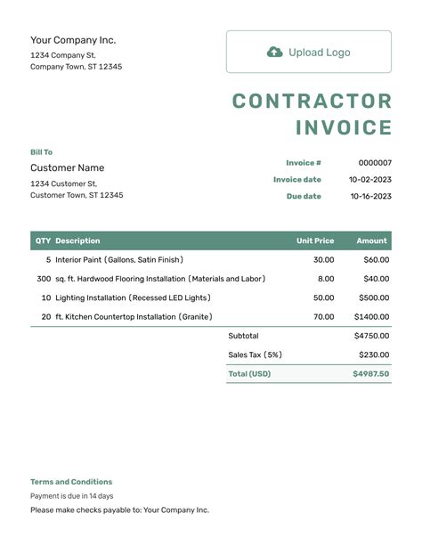 Free Contractor Invoice Template